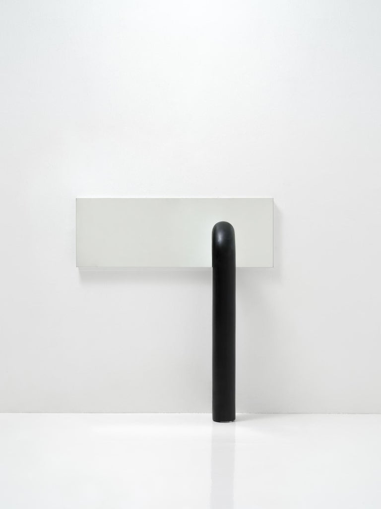 Contemporary Minimal Time of Action Mirror in Glass and Black Wood For ...