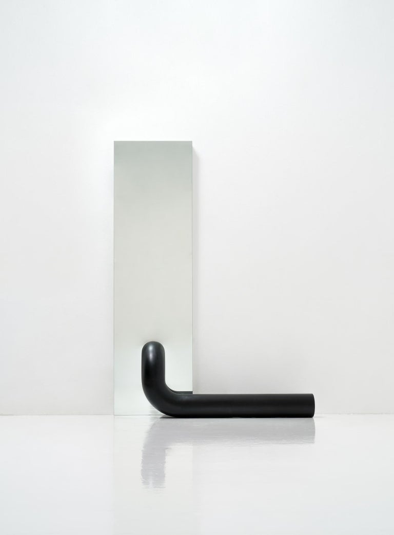 Contemporary Minimal Time of Action Mirror in Glass and Black Wood For ...