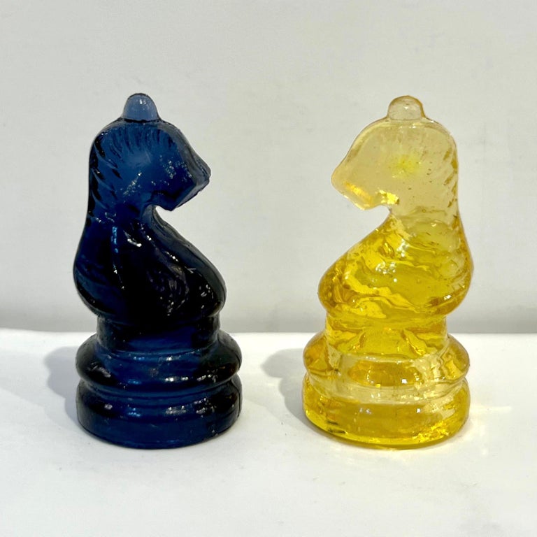 Contemporary Minimalist Blue and Yellow Murano Glass Chess Set on ...