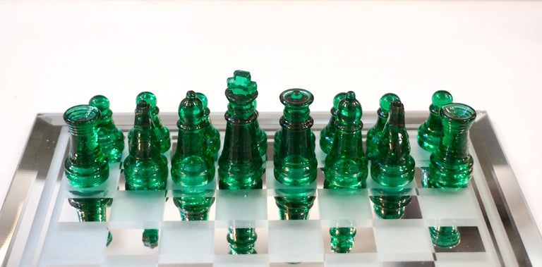 Contemporary Minimalist Green and Yellow Murano Glass Chess Set on ...