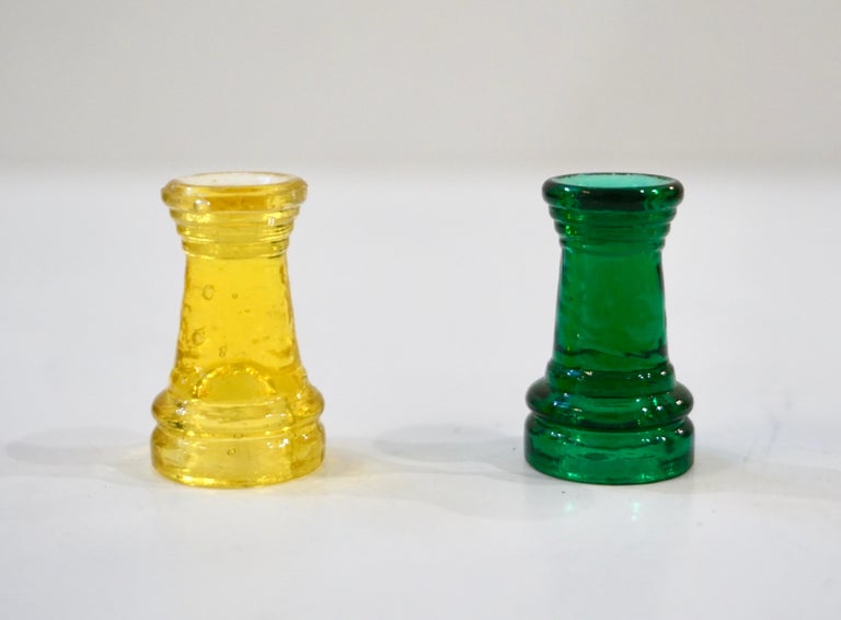 Contemporary Minimalist Green and Yellow Murano Glass Chess Set on ...