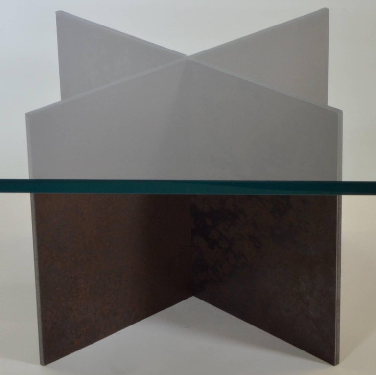 Contemporary Minimalist Patinated Steel and Glass Coffee Table by Scott ...