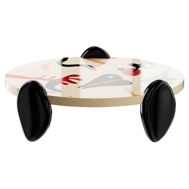 Contemporary Miró Inspo Round Center Coffee Table Wood Marquetry Black ...