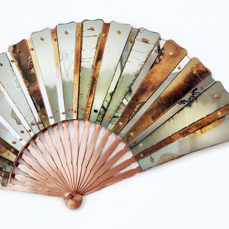 Contemporary Mirror, Three-Dimensional Wall Fan, Silvered Glass Slabs ...