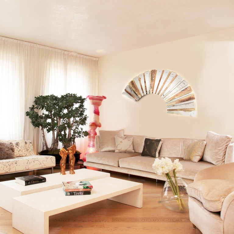 Contemporary Mirror, Three-Dimensional Wall Fan, Silvered Glass Slabs ...
