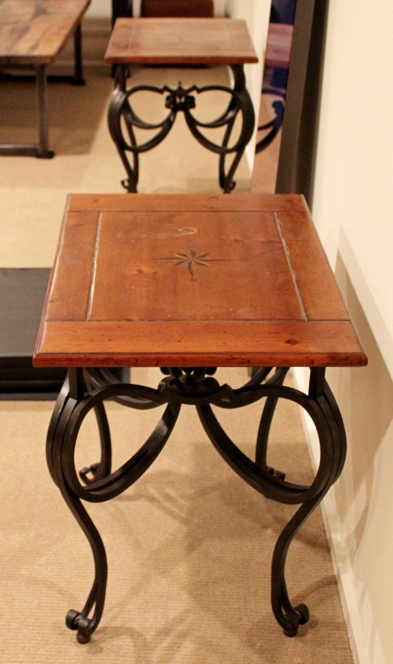 Contemporary Modern Baker Pair of Wood Topped Metal Side End Tables ...