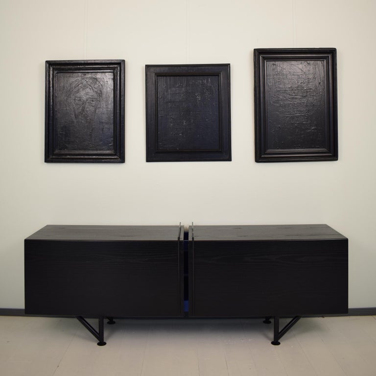 Contemporary Modern Black Abstract Painting on Canvas in a Old Frame ...