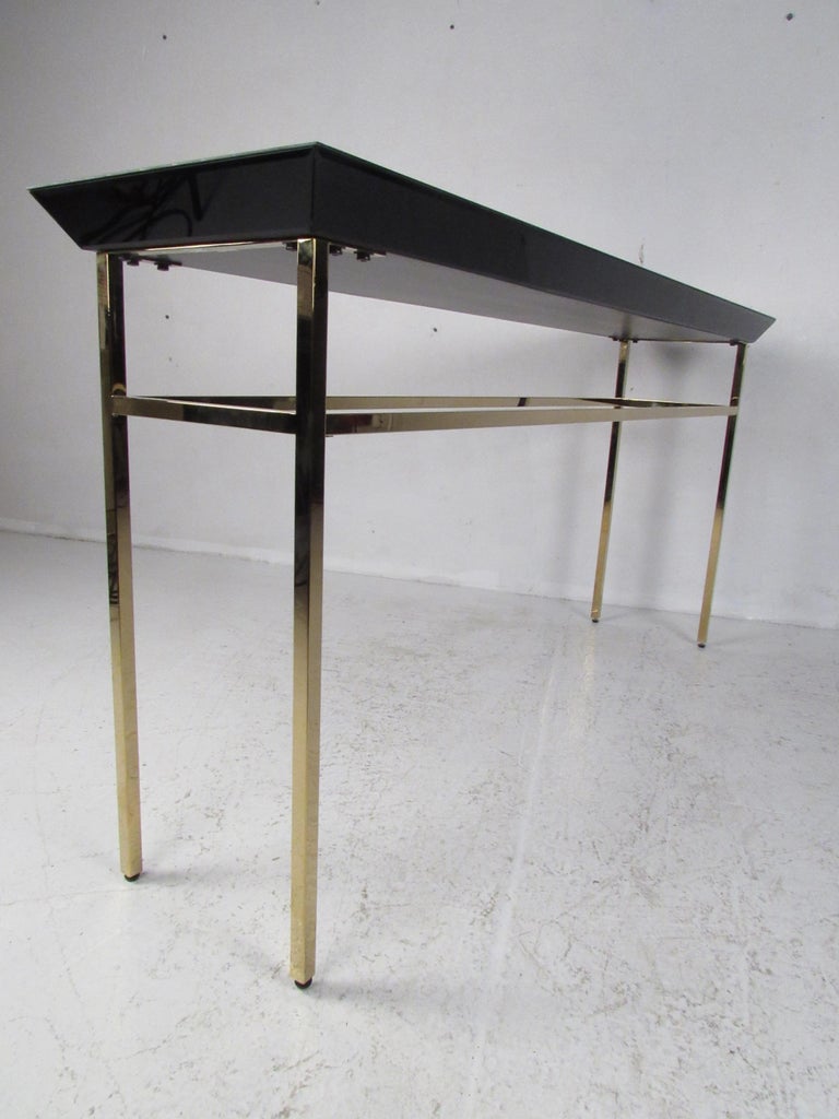 Contemporary Modern Black Glass Console Table For Sale at 1stDibs