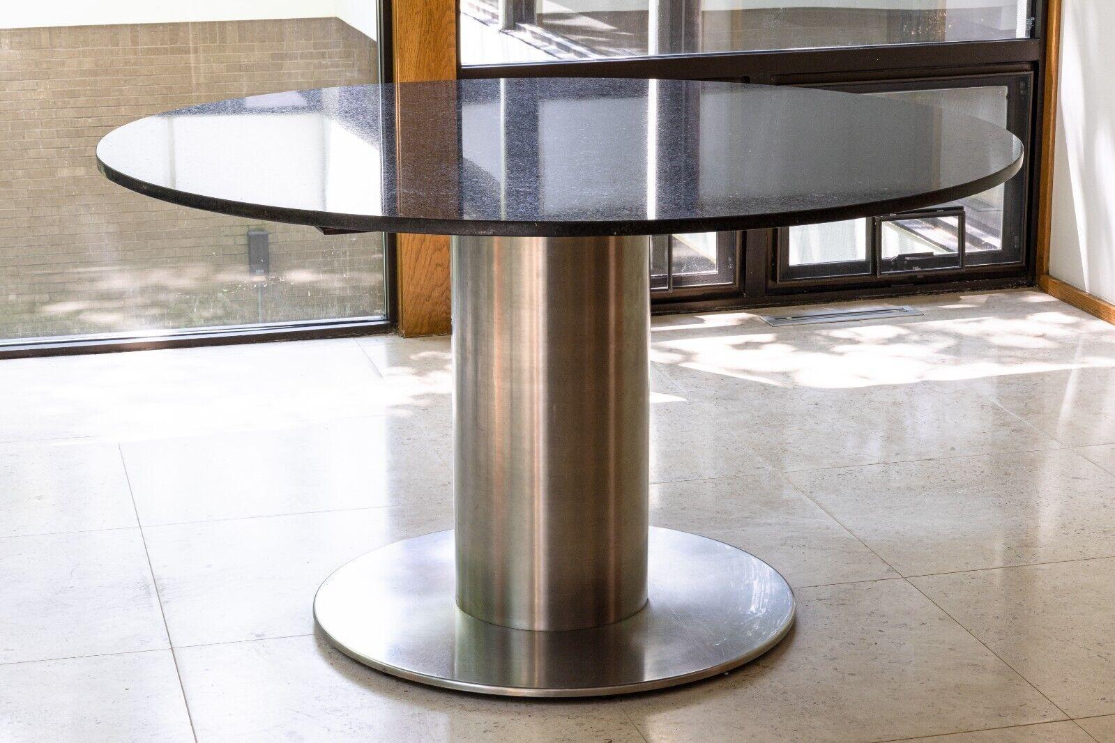 Contemporary Modern Black Granite and Brushed Steel Circular Dining ...