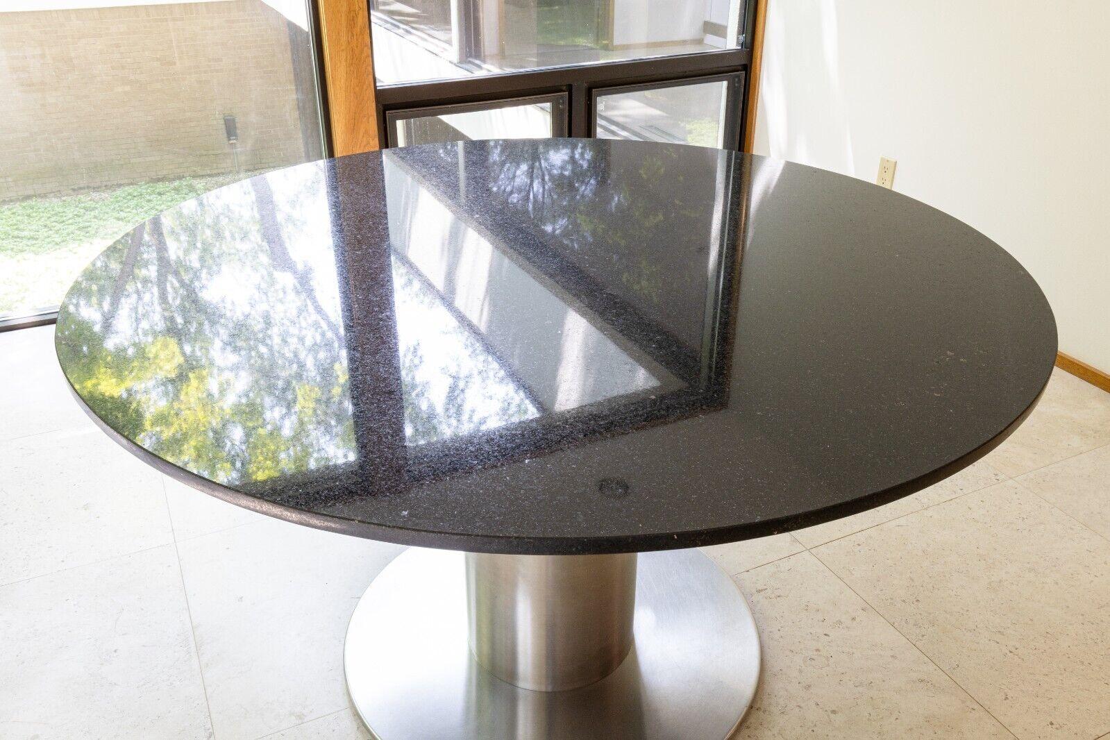 Contemporary Modern Black Granite and Brushed Steel Circular Dining ...