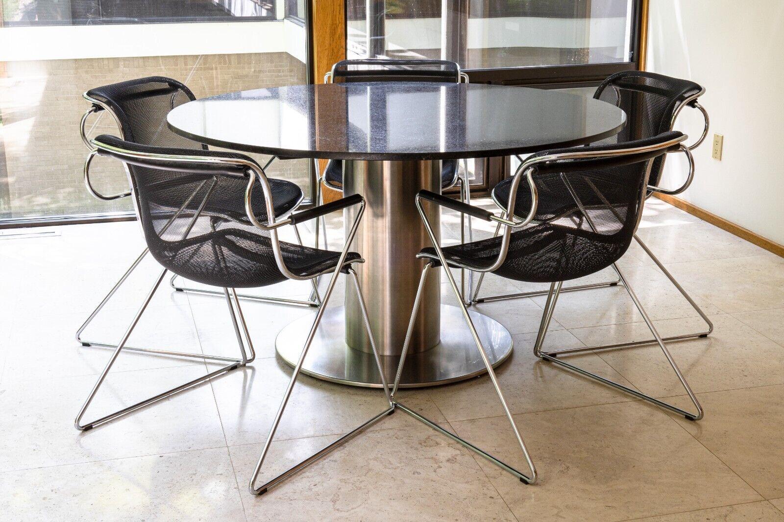 Contemporary Modern Black Granite and Brushed Steel Circular Dining ...