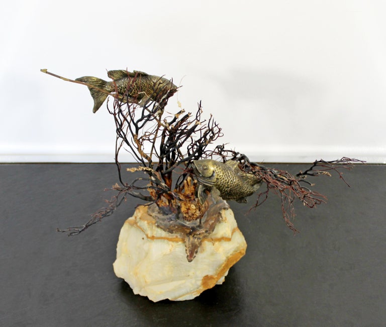 Contemporary Modern C. Jere Signed Metal Fish Table Sculpture on Stone ...