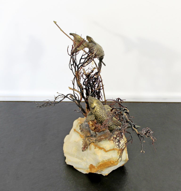 Contemporary Modern C. Jere Signed Metal Fish Table Sculpture on Stone ...