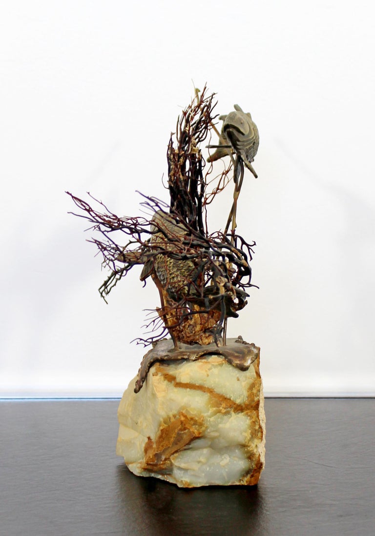 Contemporary Modern C. Jere Signed Metal Fish Table Sculpture on Stone ...