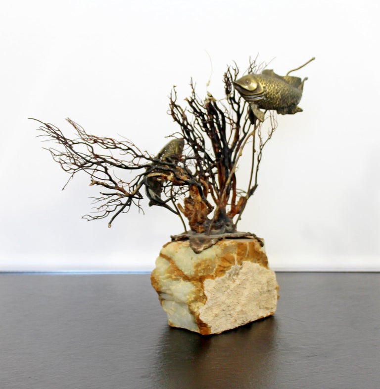 Contemporary Modern C. Jere Signed Metal Fish Table Sculpture on Stone ...