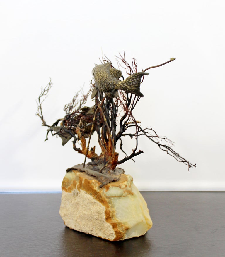 Contemporary Modern C. Jere Signed Metal Fish Table Sculpture on Stone ...