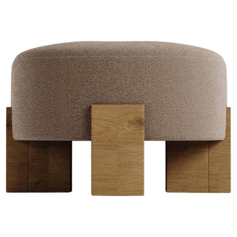 Contemporary Modern Cassete Puff in Boucle Fabric and Wood by Collector ...