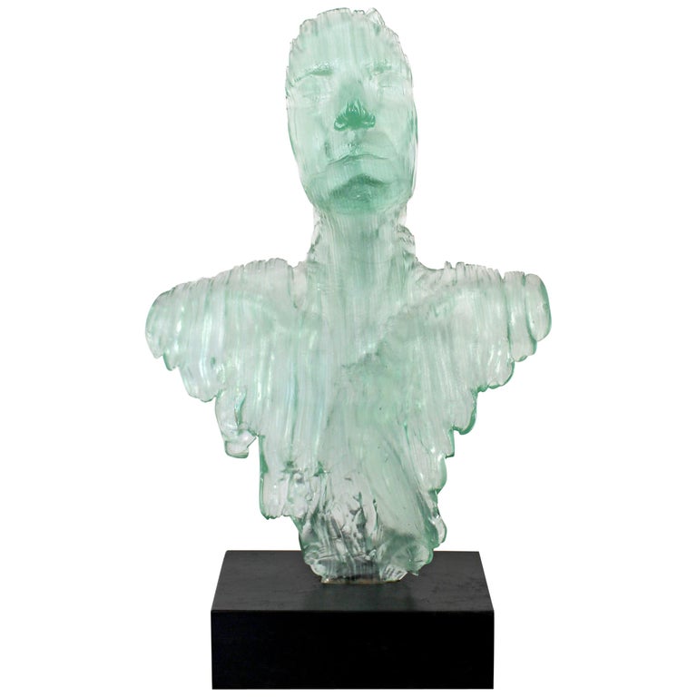Contemporary Modern Cast Glass Portrait Table Sculpture at 1stDibs