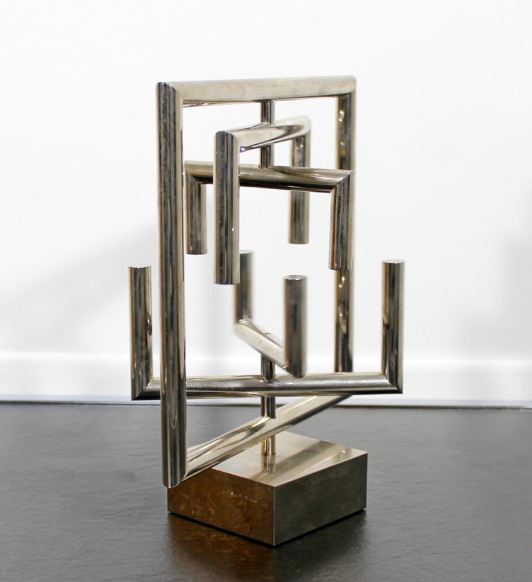 Contemporary Modern Chrome Symmetrical Kinetic Table Sculpture Signed ...