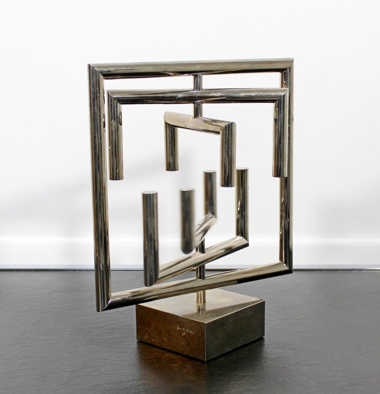 Contemporary Modern Chrome Symmetrical Kinetic Table Sculpture Signed ...