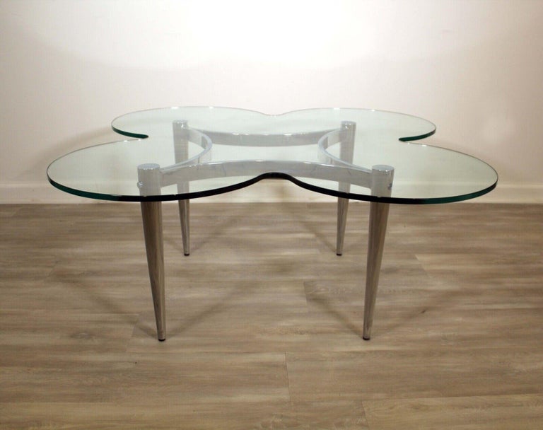 Contemporary Modern Clover Petal Shaped Glass and Chrome Coffee Table ...