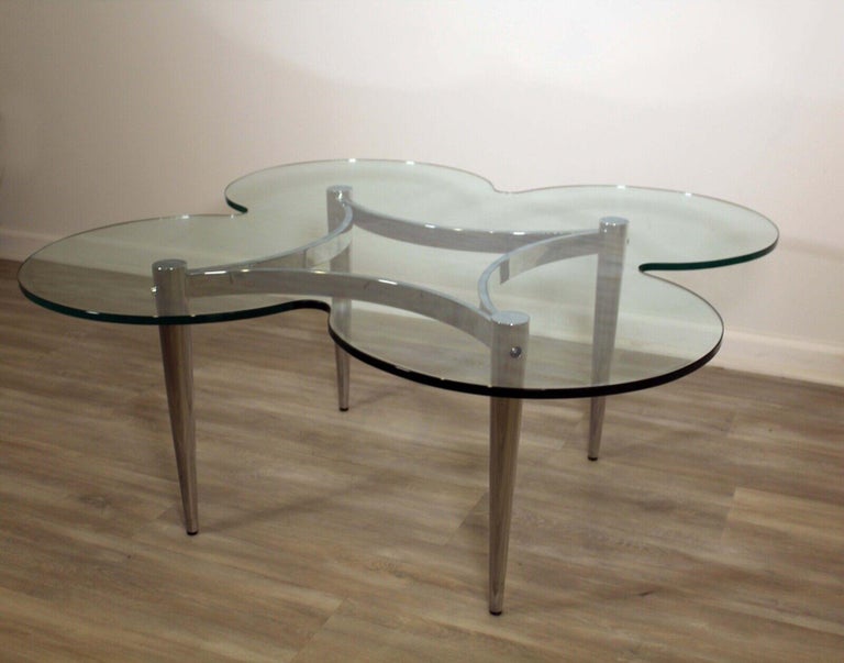 Contemporary Modern Clover Petal Shaped Glass and Chrome Coffee Table ...
