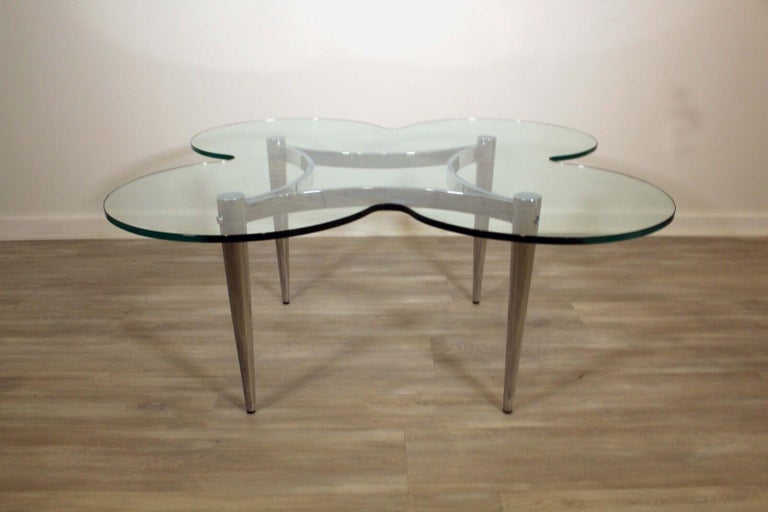 Contemporary Modern Clover Petal Shaped Glass and Chrome Coffee Table ...