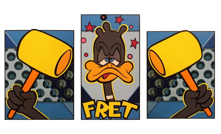 Contemporary Modern Daffy Dukk-Ha Acrylic on Canvas Triptych by Bob ...