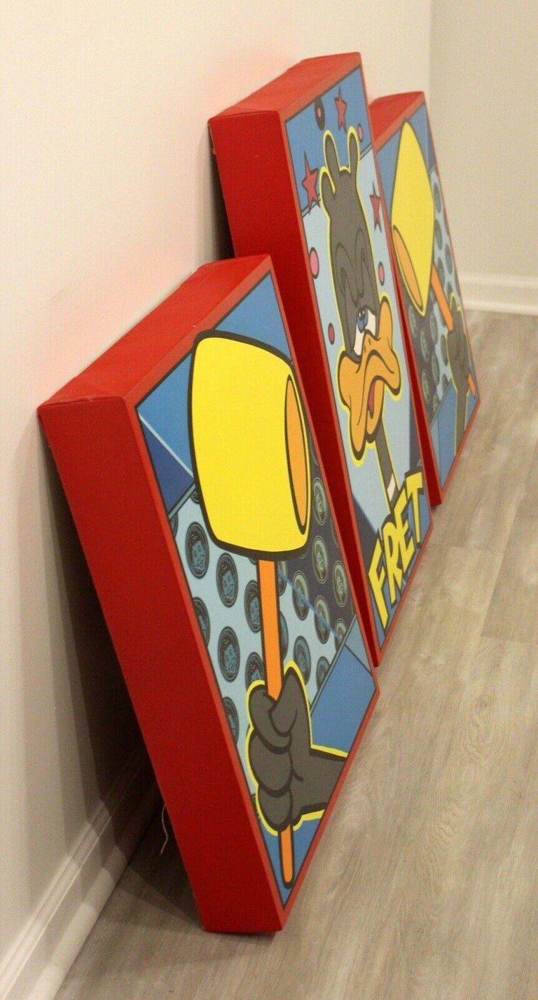 Contemporary Modern Daffy Dukk-Ha Acrylic on Canvas Triptych by Bob ...