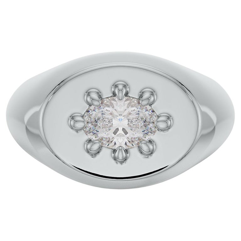 Contemporary Modern Diamond 14k White Gold Signet Ring For Sale at 1stDibs