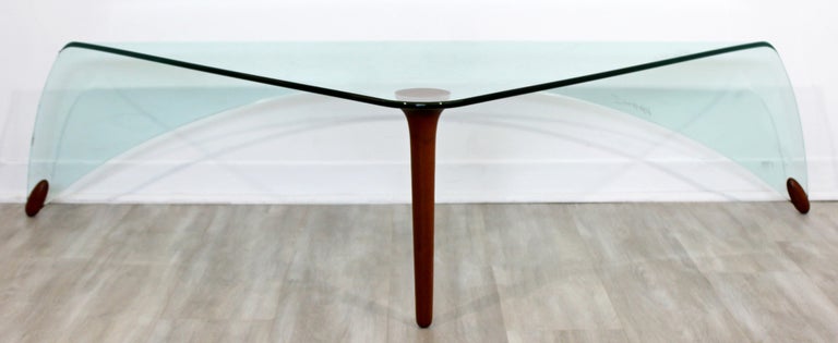 Contemporary Modern Fiam Italia Signed Clear Slumped Glass Wood Coffee ...