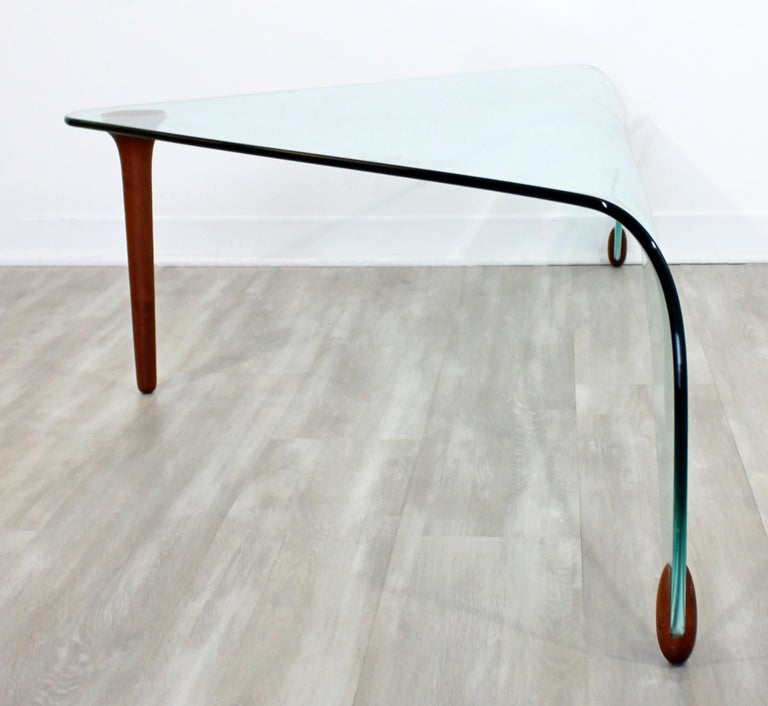 Contemporary Modern Fiam Italia Signed Clear Slumped Glass Wood Coffee ...