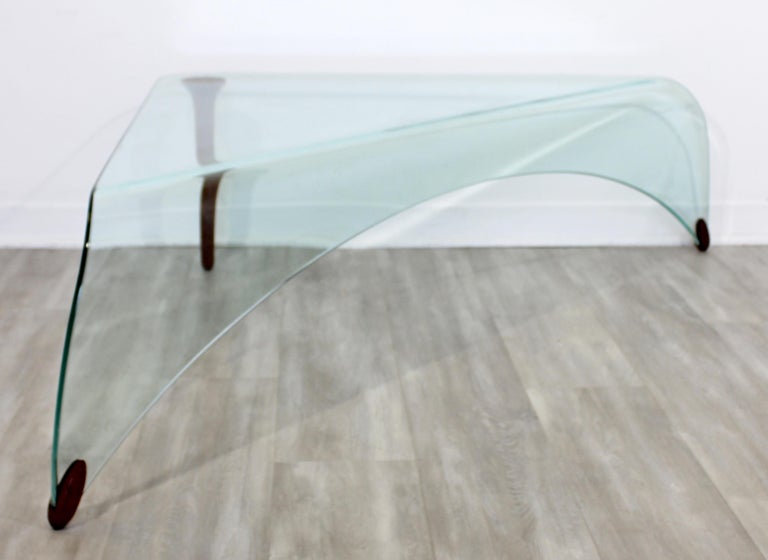 Contemporary Modern Fiam Italia Signed Clear Slumped Glass Wood Coffee ...