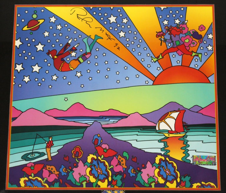 Contemporary Modern Framed Poster Signed Peter Max with Stamps 1992 COA ...
