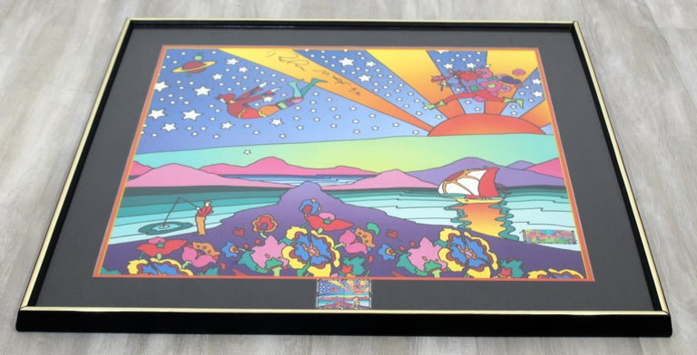 Contemporary Modern Framed Poster Signed Peter Max with Stamps 1992 COA ...