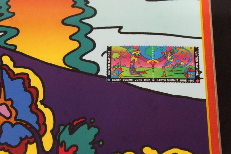 Contemporary Modern Framed Poster Signed Peter Max with Stamps 1992 COA ...