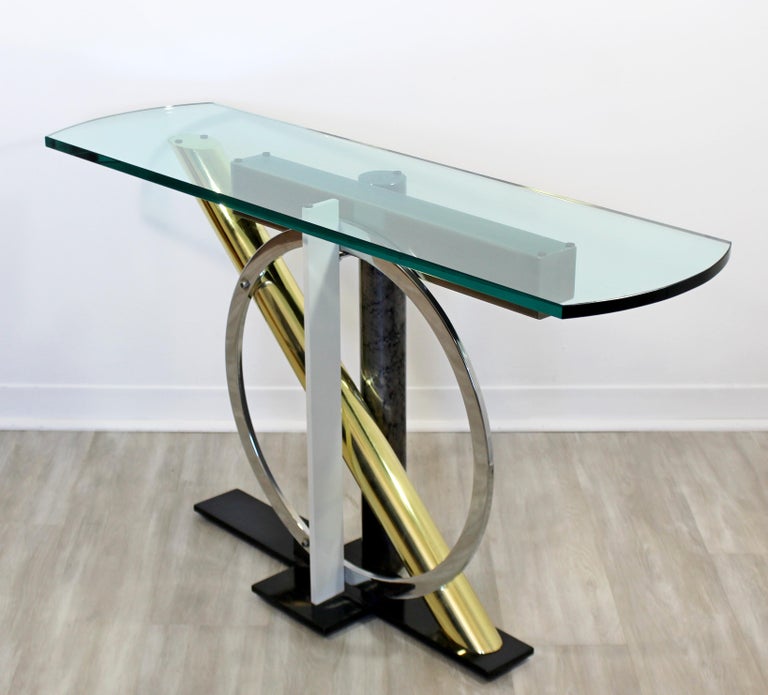 Contemporary Modern Geometric Mixed Metals Glass Console Table Kaizo ...