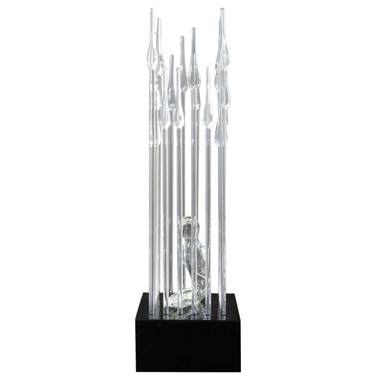 Contemporary Modern Glass Table Sculpture of Caged Woman Signed by ...