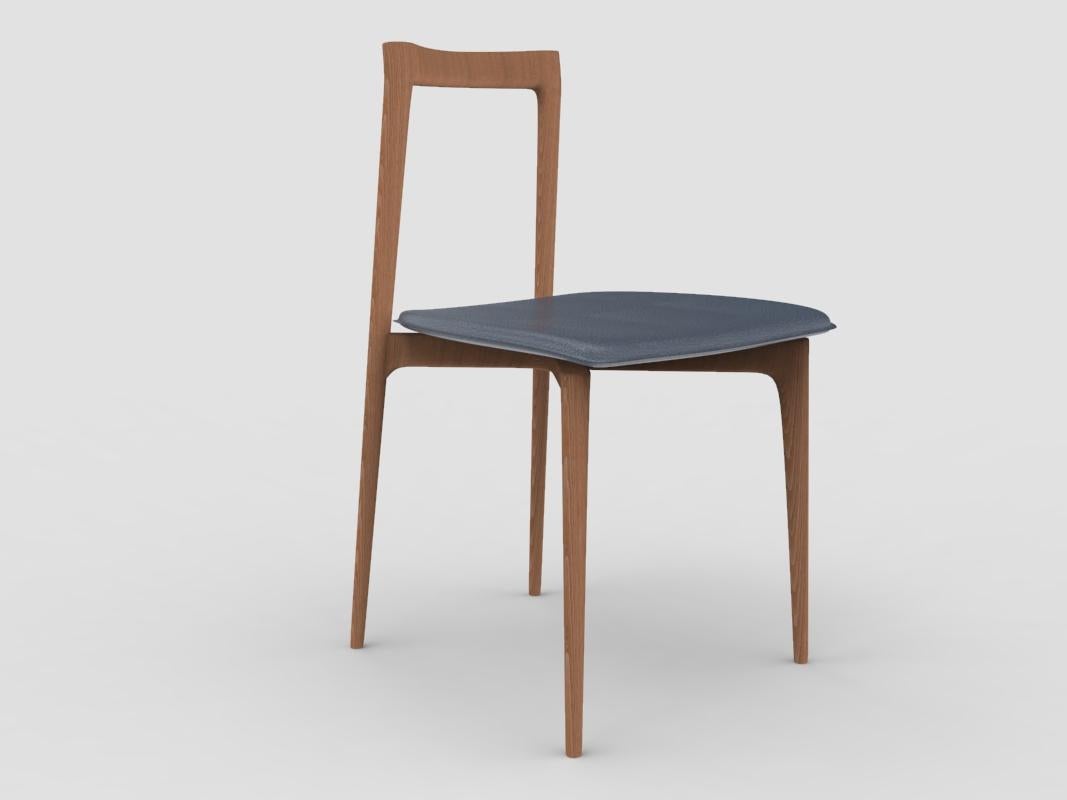 Contemporary Modern Grey Chair in Linea 624 Leather and Wood by ...