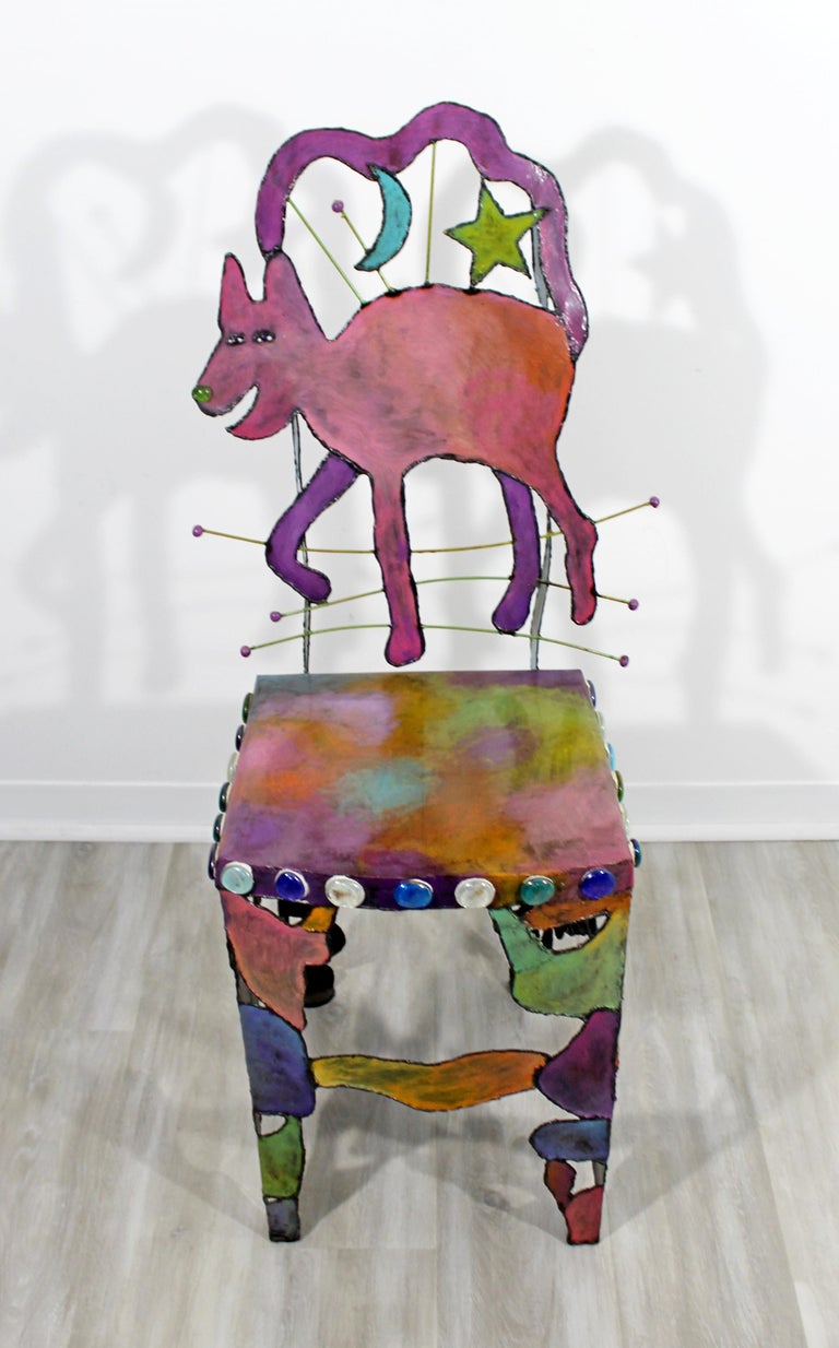 Contemporary Modern Hand Painted Metal Art Side Accent Chair Cat Star ...