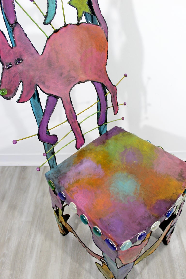 Contemporary Modern Hand Painted Metal Art Side Accent Chair Cat Star ...