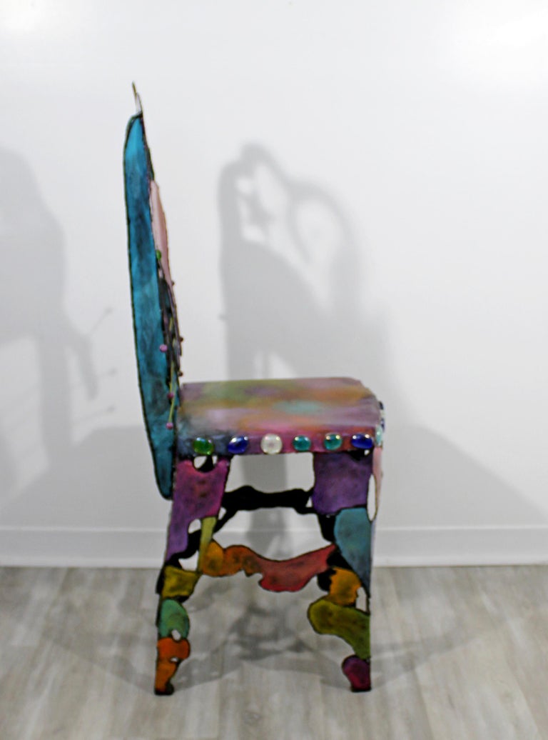 Contemporary Modern Hand Painted Metal Art Side Accent Chair Cat Star ...