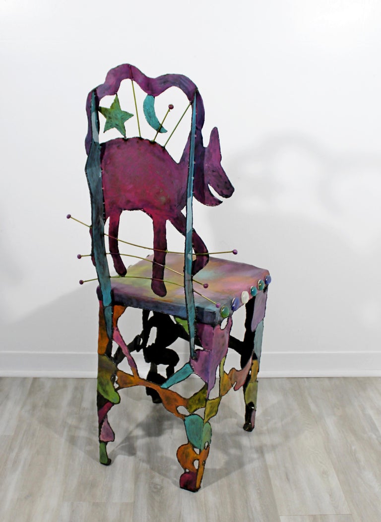 Contemporary Modern Hand Painted Metal Art Side Accent Chair Cat Star ...