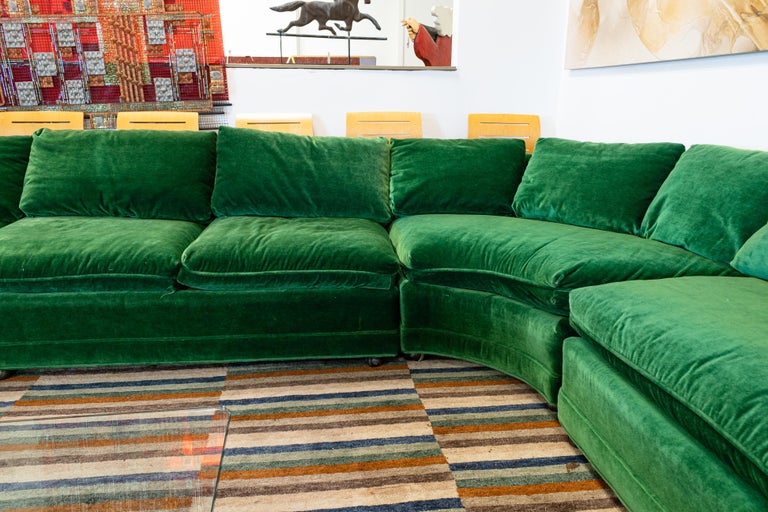 Contemporary Modern Henredon Modular Green Velveteen Sectional Sofa ...