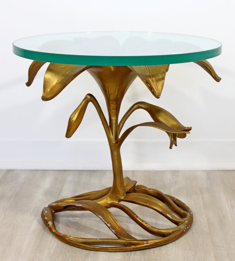 Contemporary Modern Hollywood Regency Brass Glass Flower Side Table ...