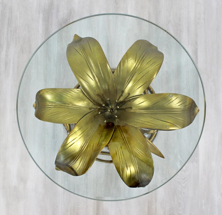 Contemporary Modern Hollywood Regency Brass Glass Flower Side Table ...