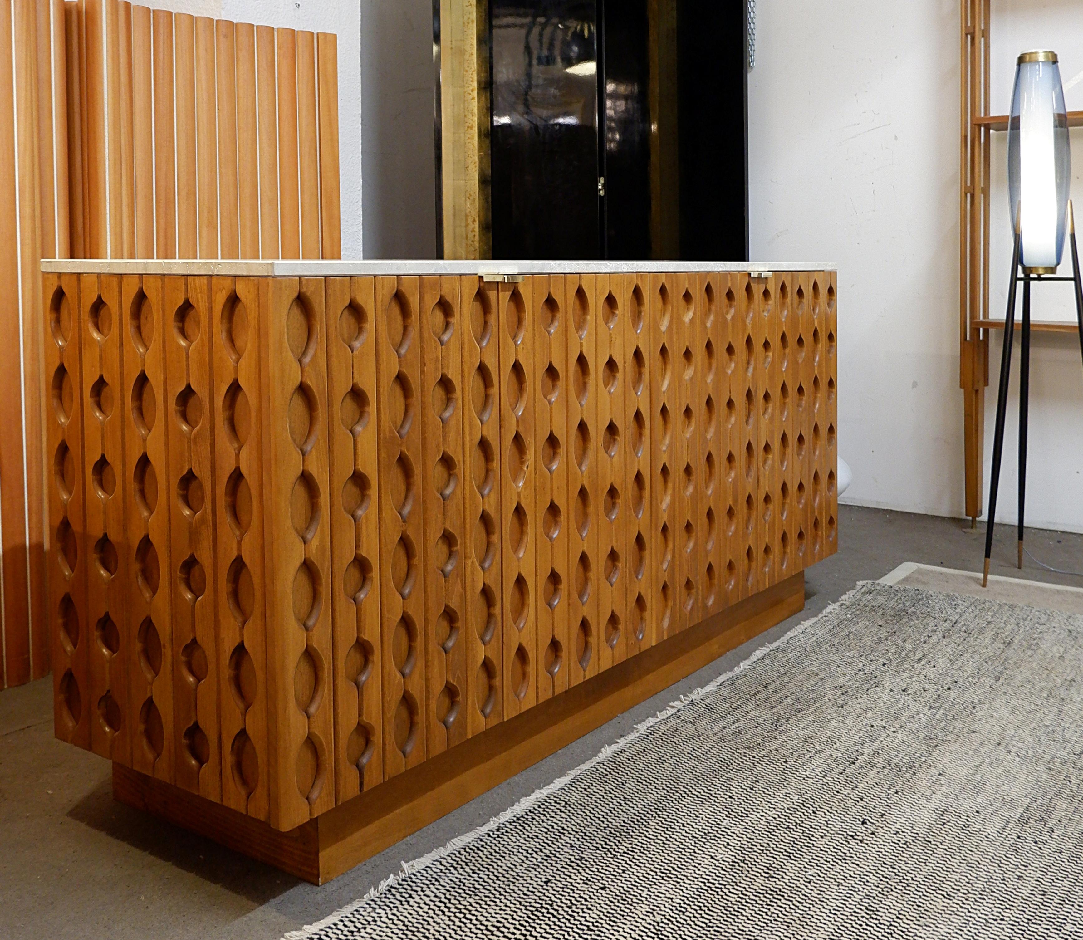 Contemporary modern italian sideboard in wood and travertin top For ...
