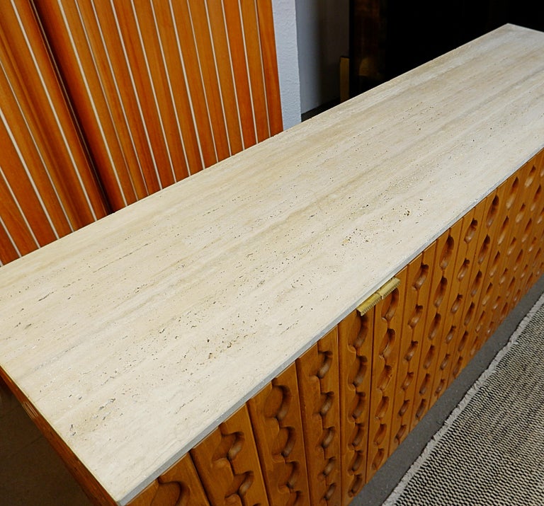 Contemporary modern italian sideboard in wood and travertin top For ...