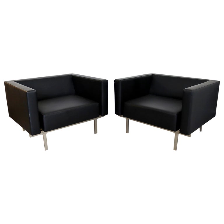 Contemporary Modern Keilhauer Pair of Black Cube Club Lounge Chairs ...
