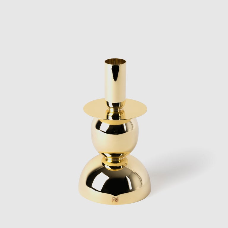Contemporary Modern, Kubbe Large Candleholder, Varnished Brass For Sale ...